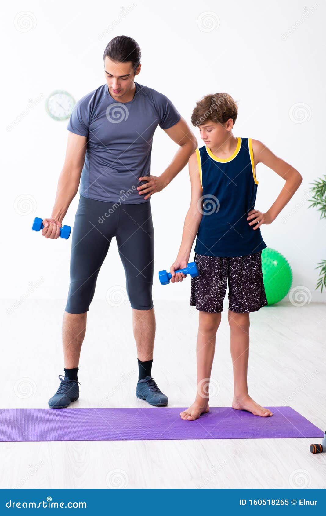 Young Father and His Son Doing Exercises Stock Image - Image of ...