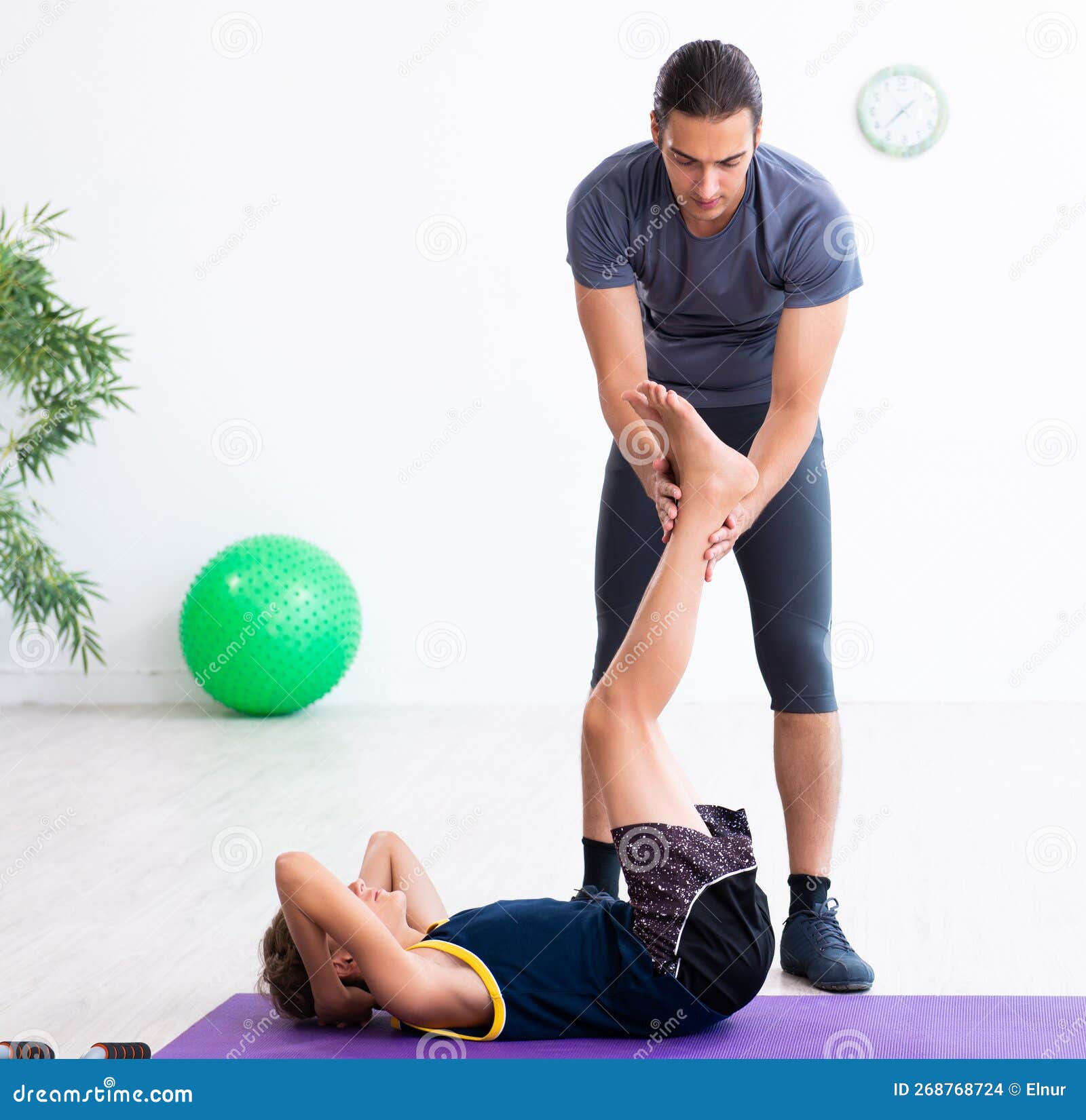 Young Father and His Son Doing Exercises Stock Photo - Image of ...