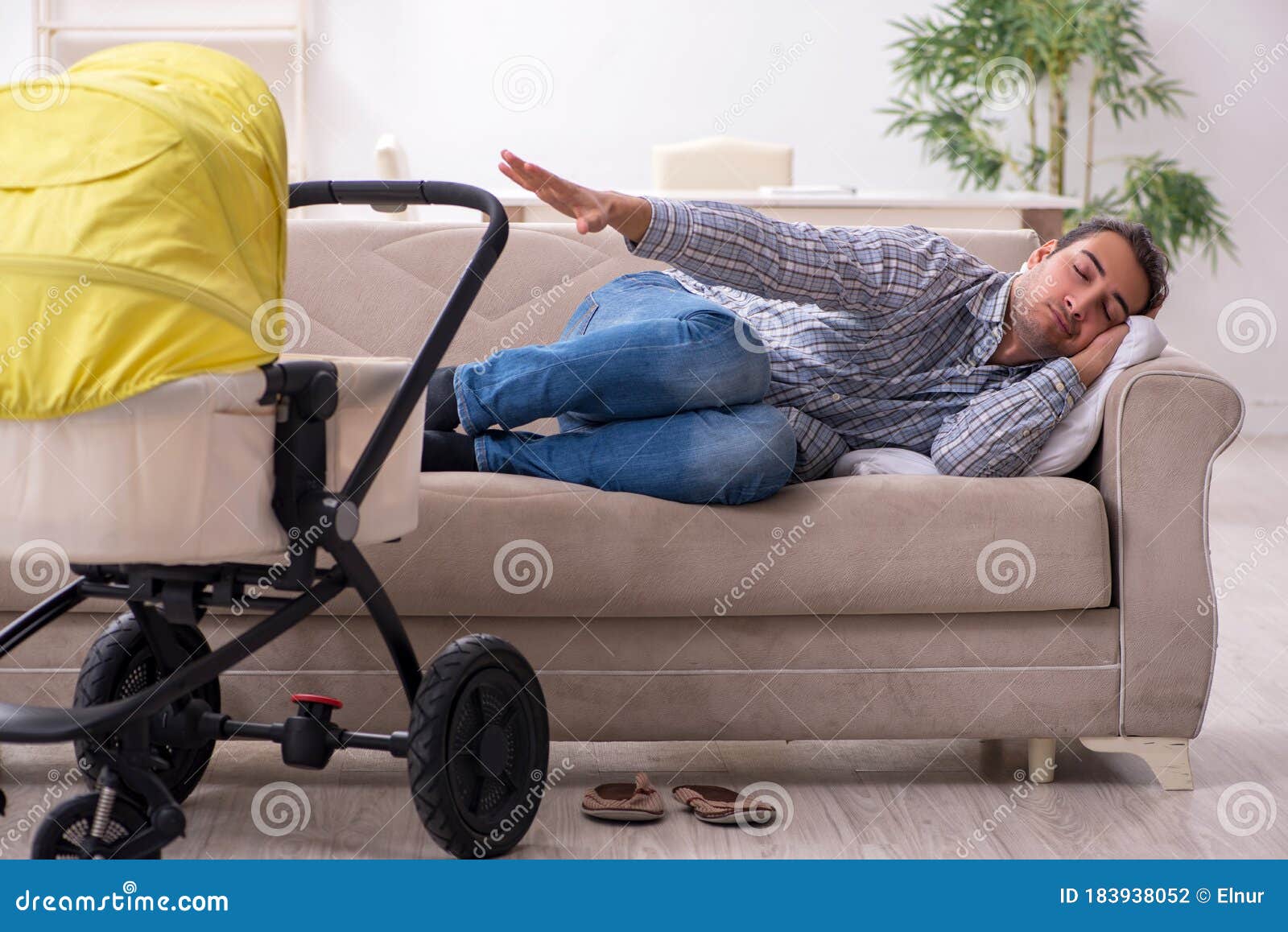 Young Father Looking after Newborn Baby at Home Stock Photo - Image of ...