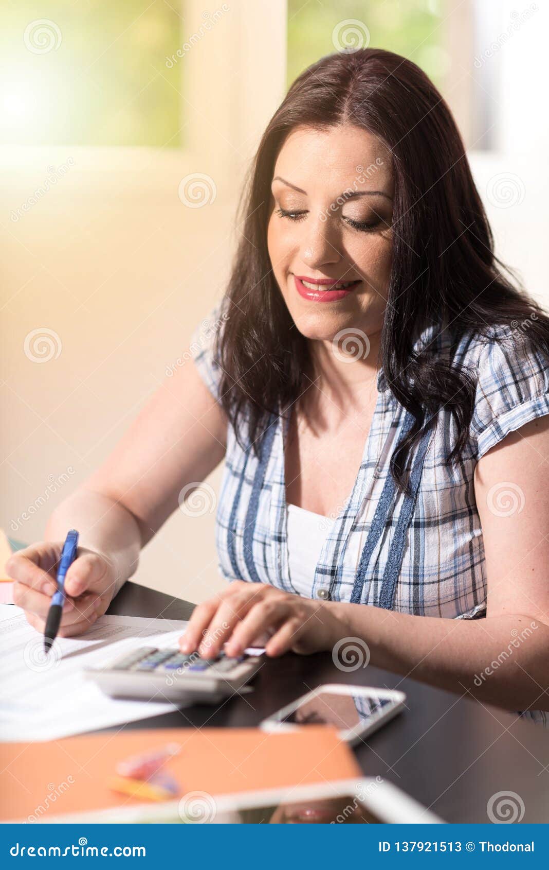 Young Female Accountant Using Calculator Stock Image - Image of ...