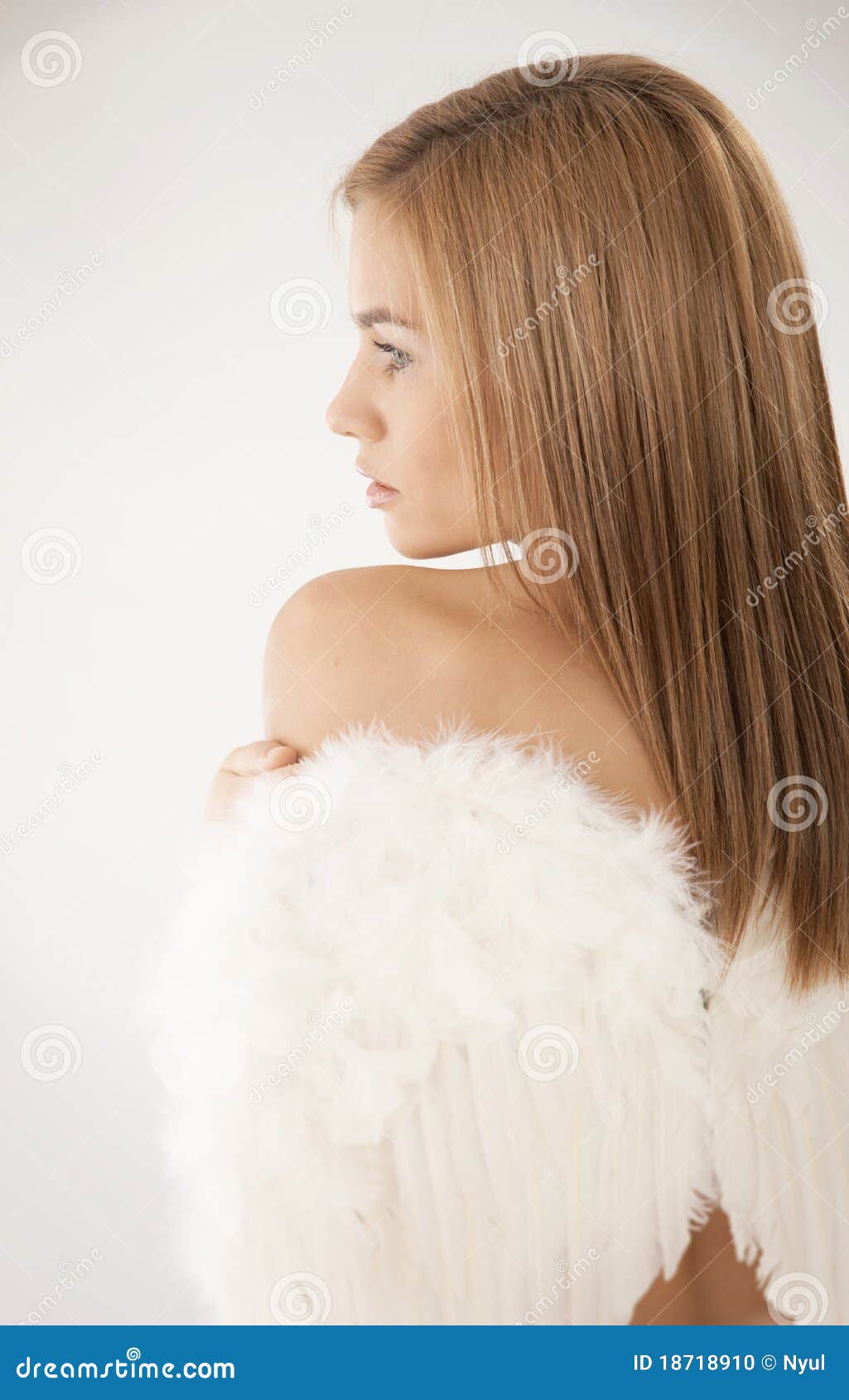 Young Female with Angel Wings Side View Stock Photo - Image of ...