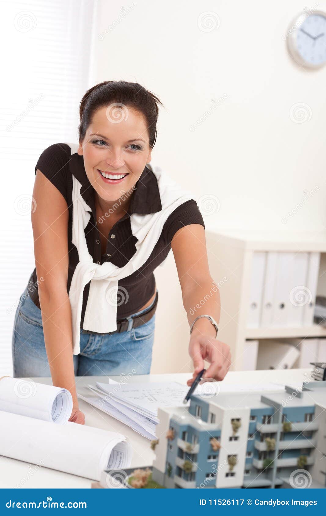 Young Female Architect with Architectural Model Stock Image - Image of ...