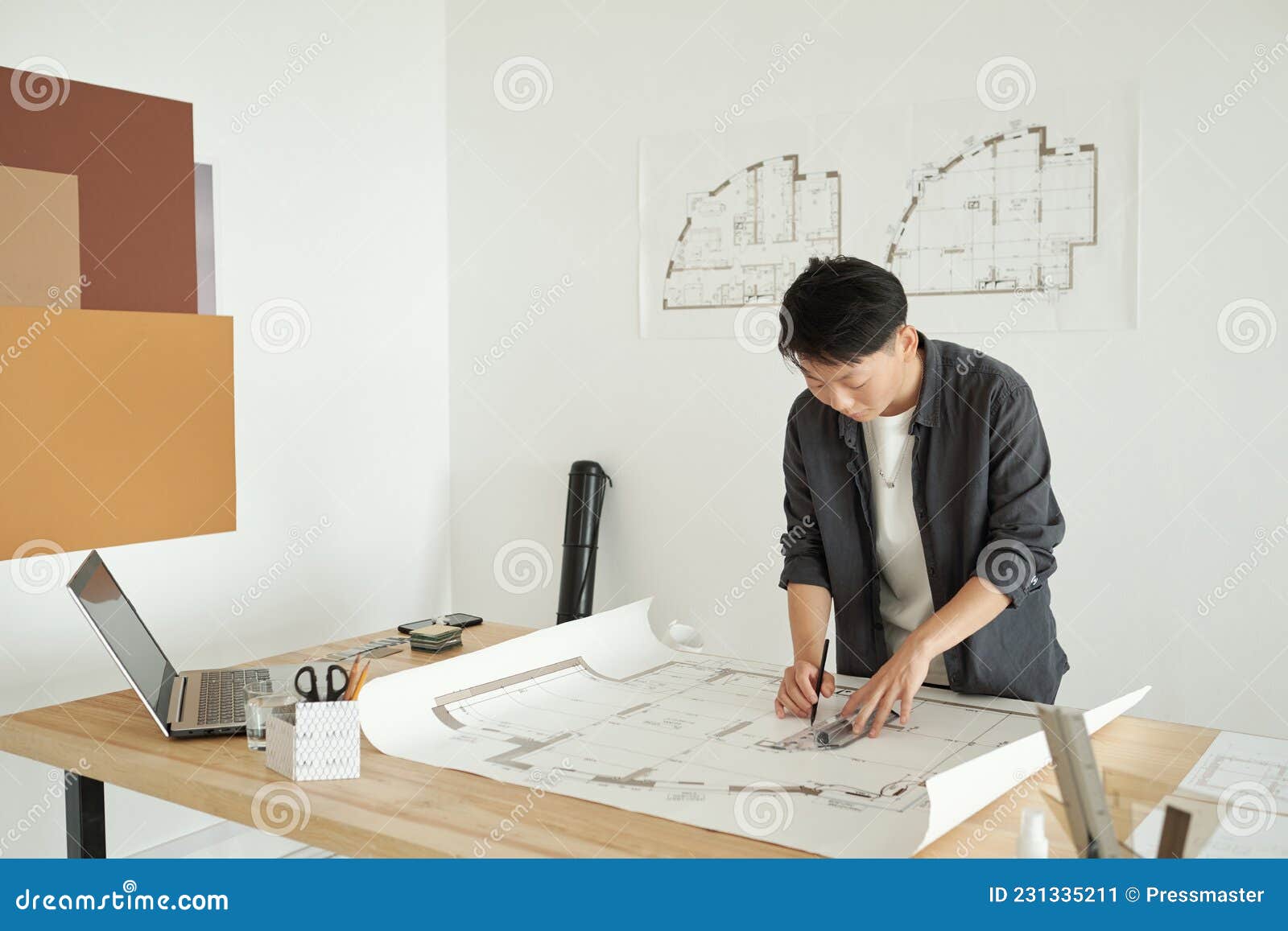 Young Female Architect Drawing Sketch of Construction Stock Image ...