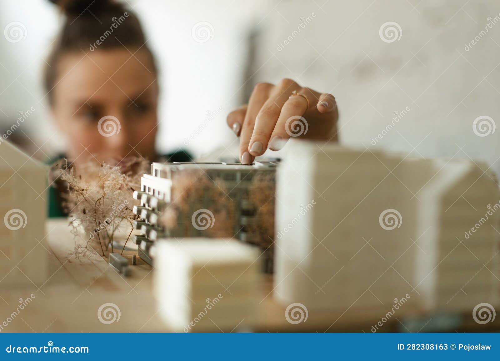 Young Female Architect Hard Working on Design of New House, Building ...