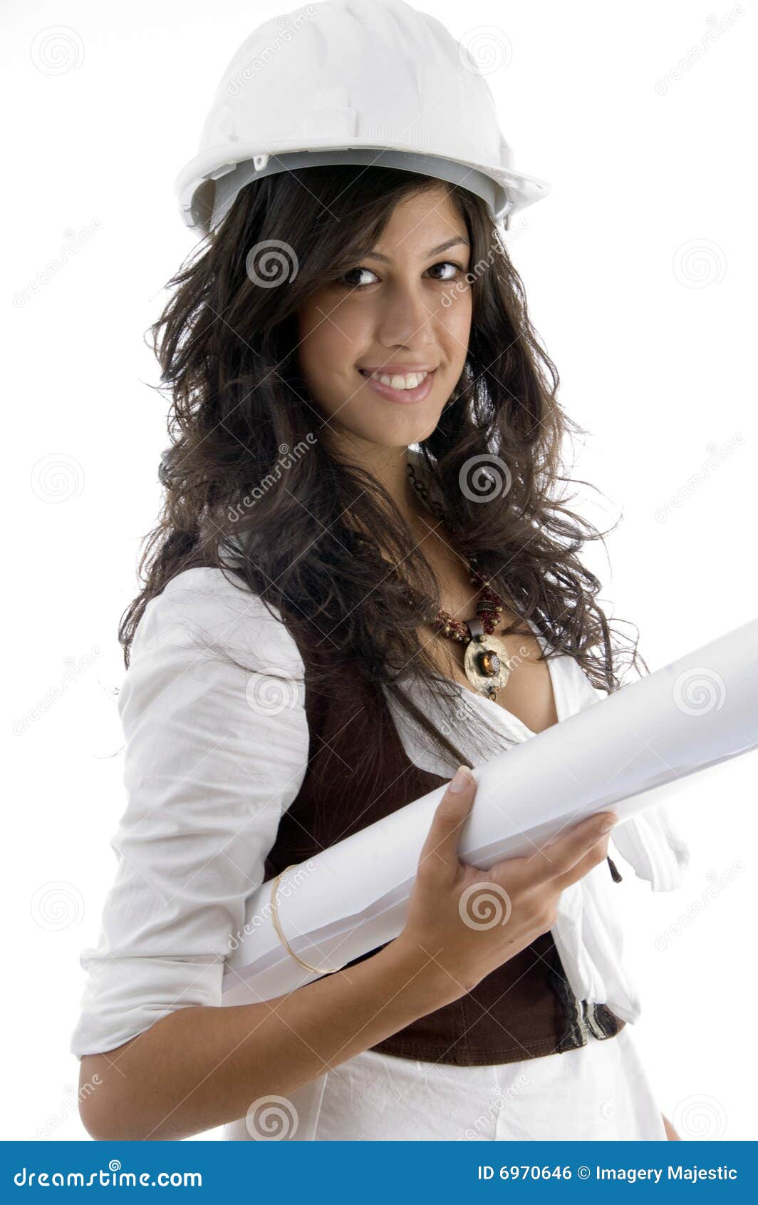 Young Female Architect Holding Blueprints Stock Photo - Image of ...
