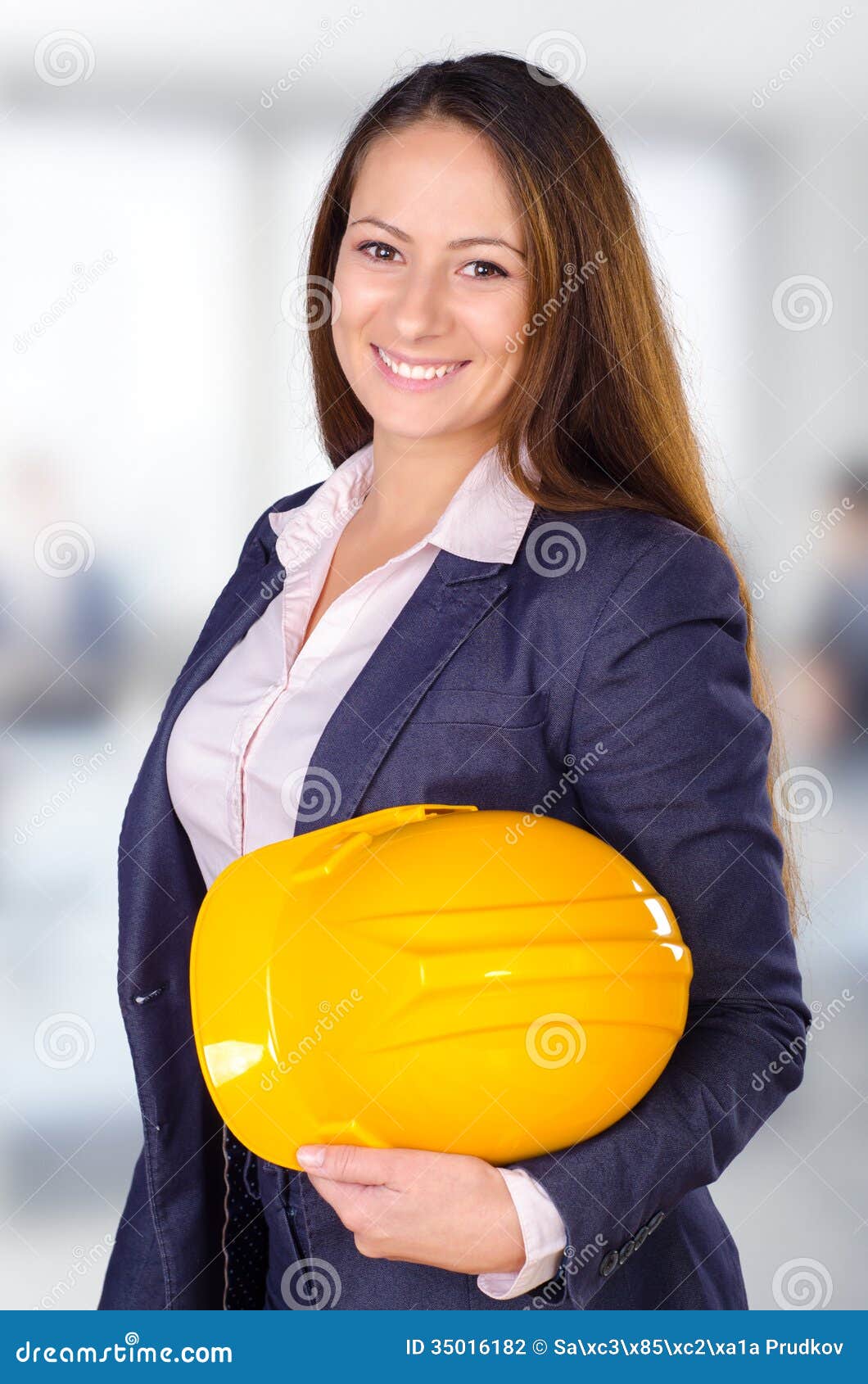 Young Female Architect Posing with Hard Hat Stock Photo - Image of ...