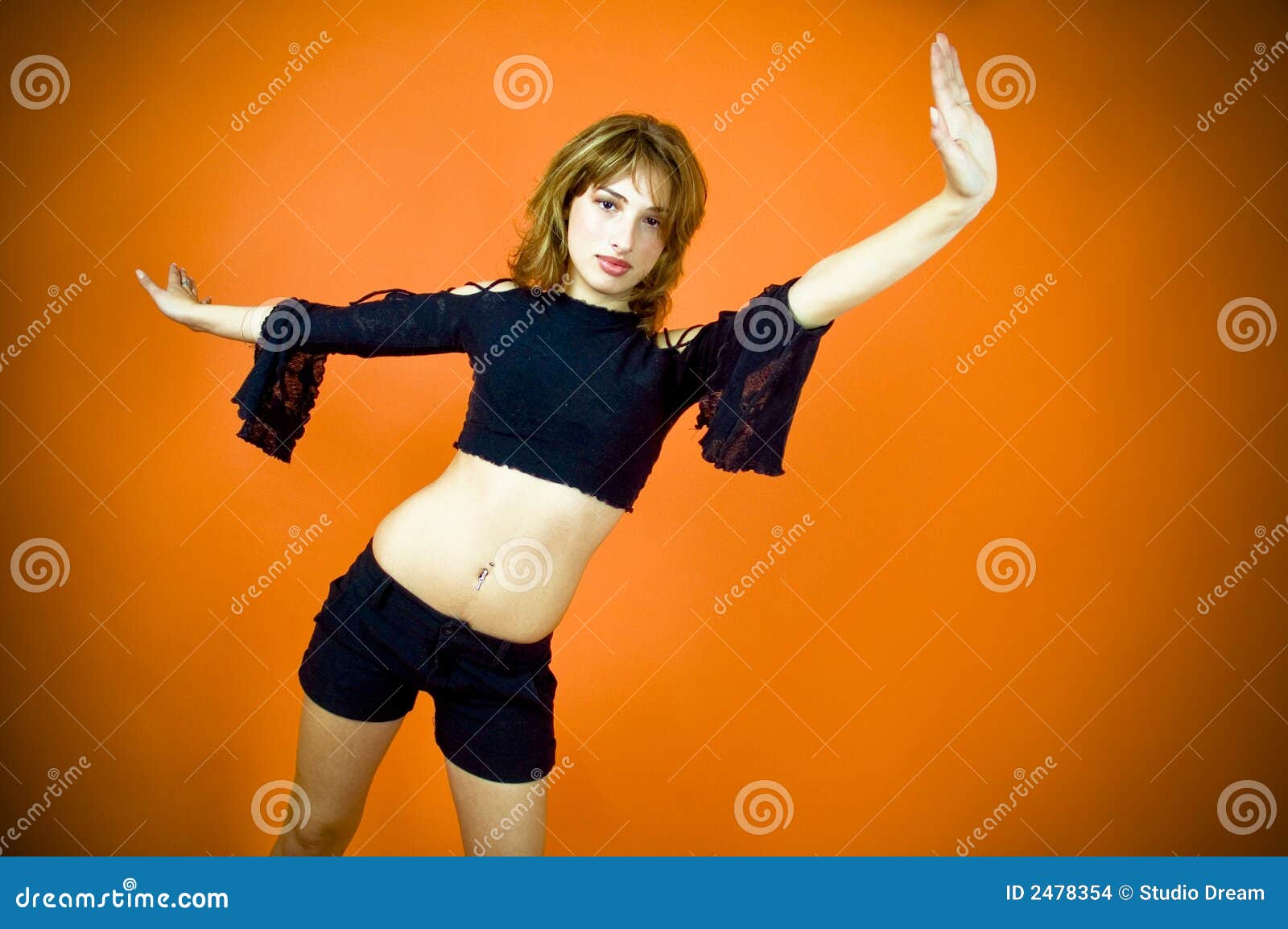 Young Female with Arms Raised Stock Photo - Image of fashion ...