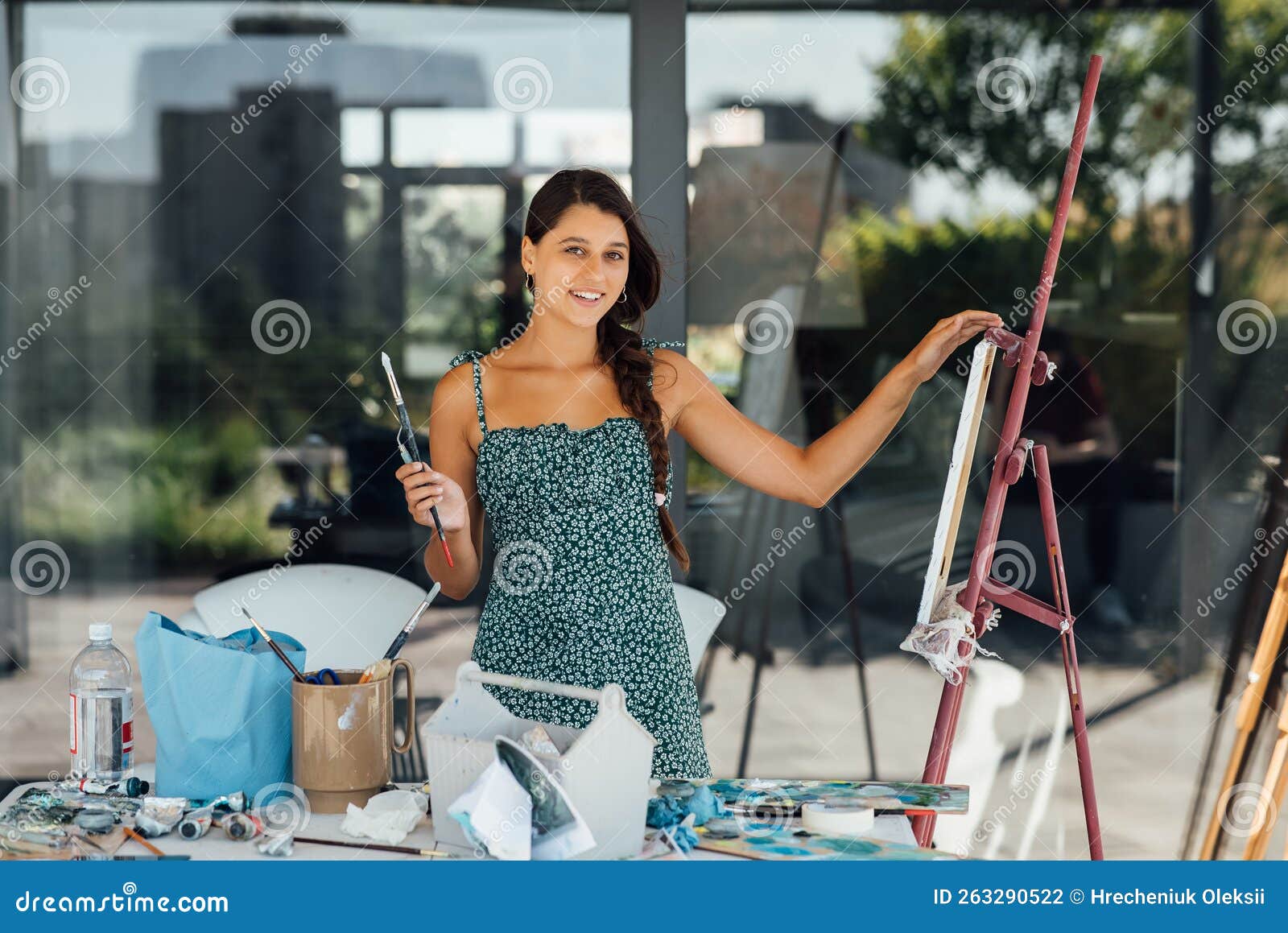 Young Beautiful Female Artist with Tools Posing for Camera Stock Photo ...