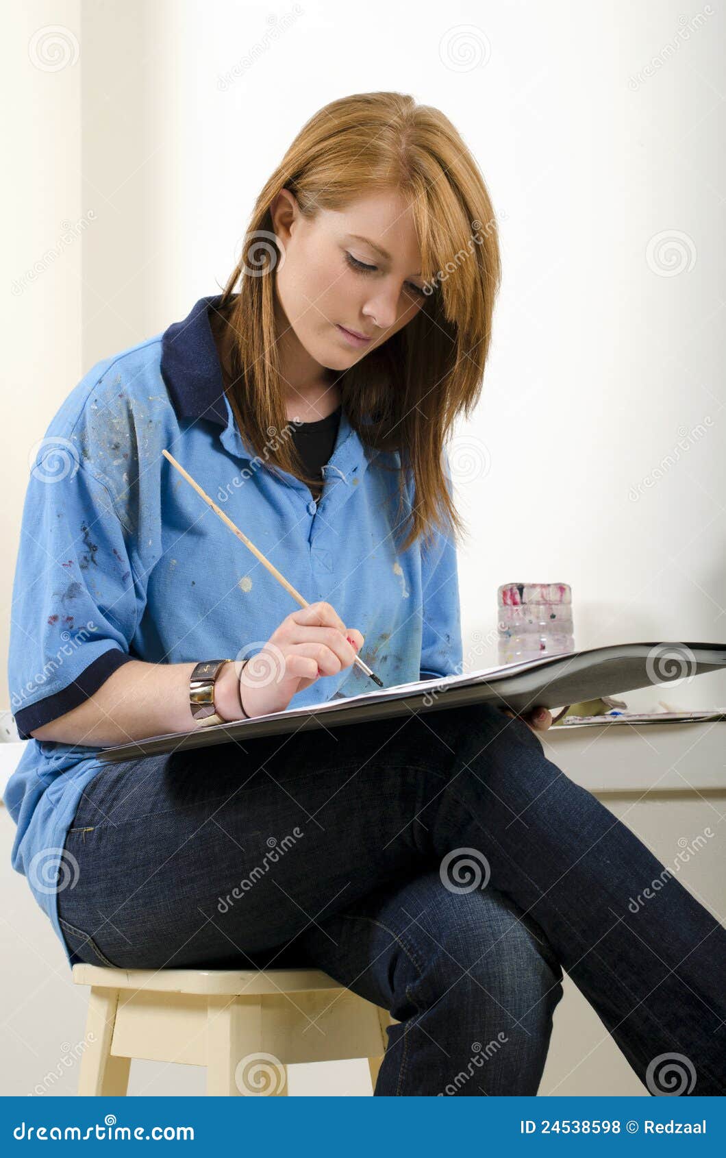 Young Female Artist at Work in Studio Stock Photo - Image of face ...