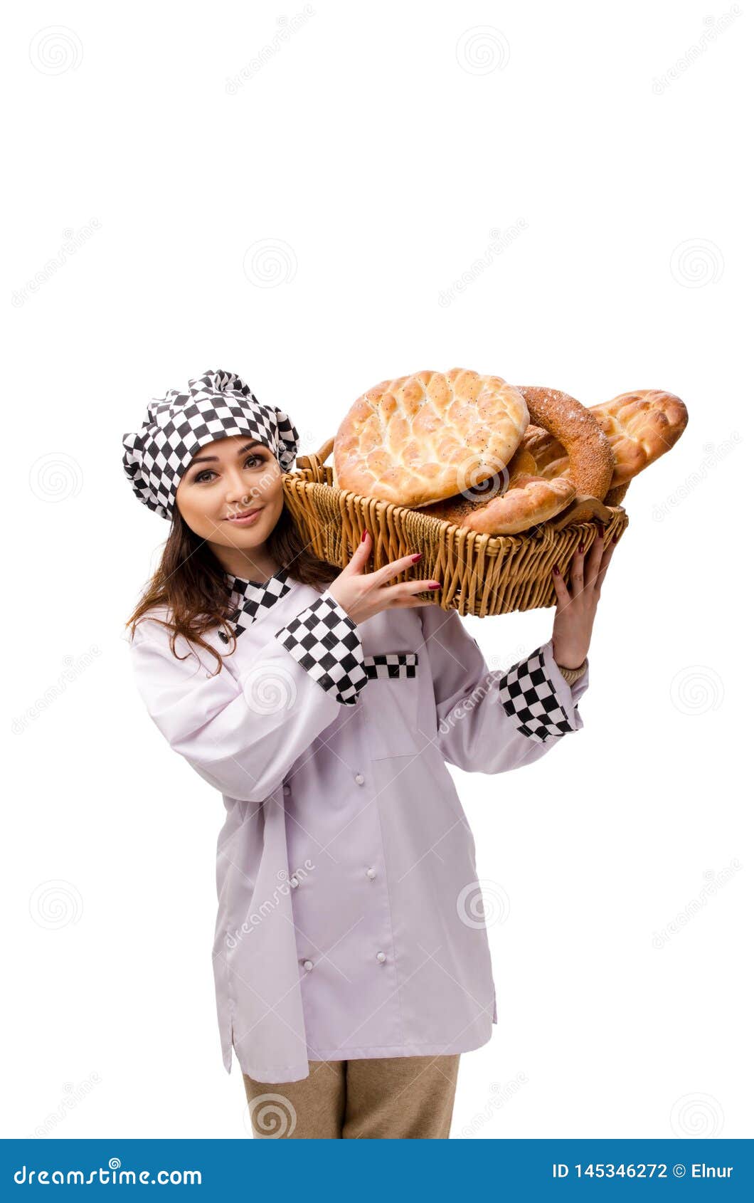 The Young Female Baker Isolated on White Stock Photo - Image of ...