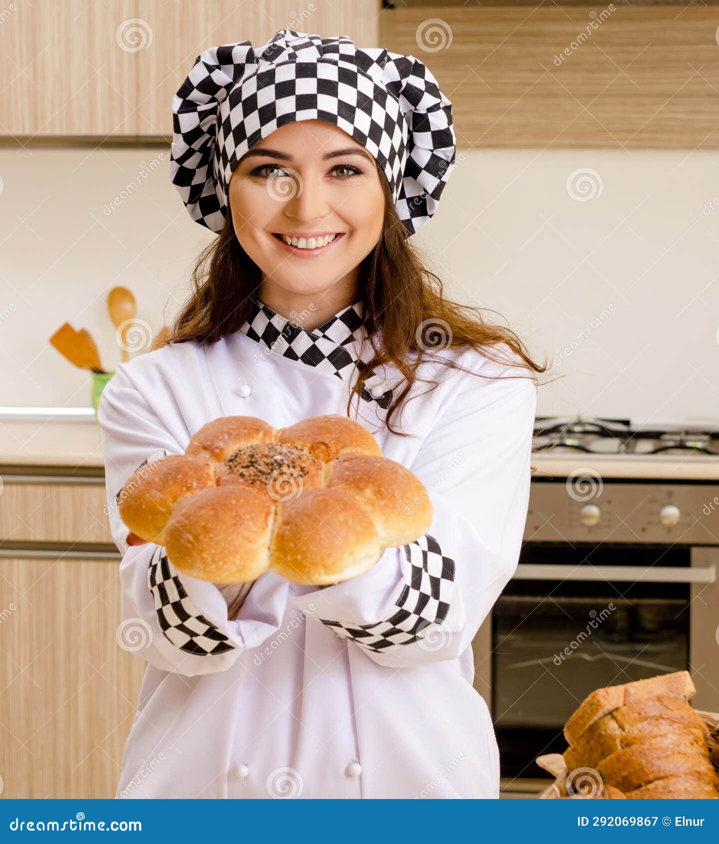 Young Female Baker Working in Kitchen Stock Image - Image of cafe ...