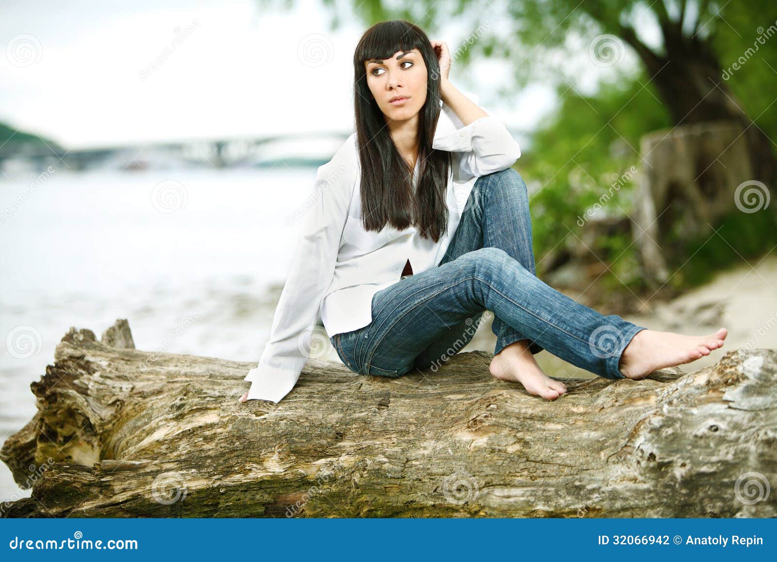 Young female on a beam stock photo. Image of portrait - 32066942