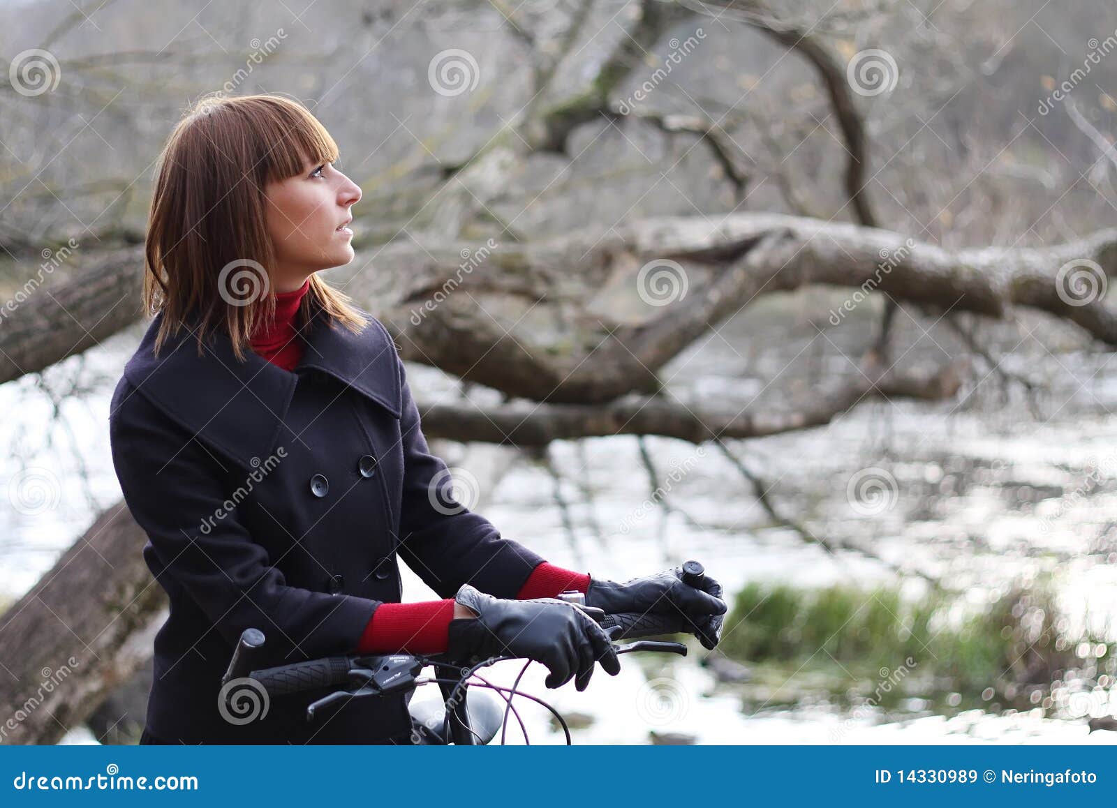 Young Female Bicycle Rider in Autumn Park Stock Image - Image of body ...