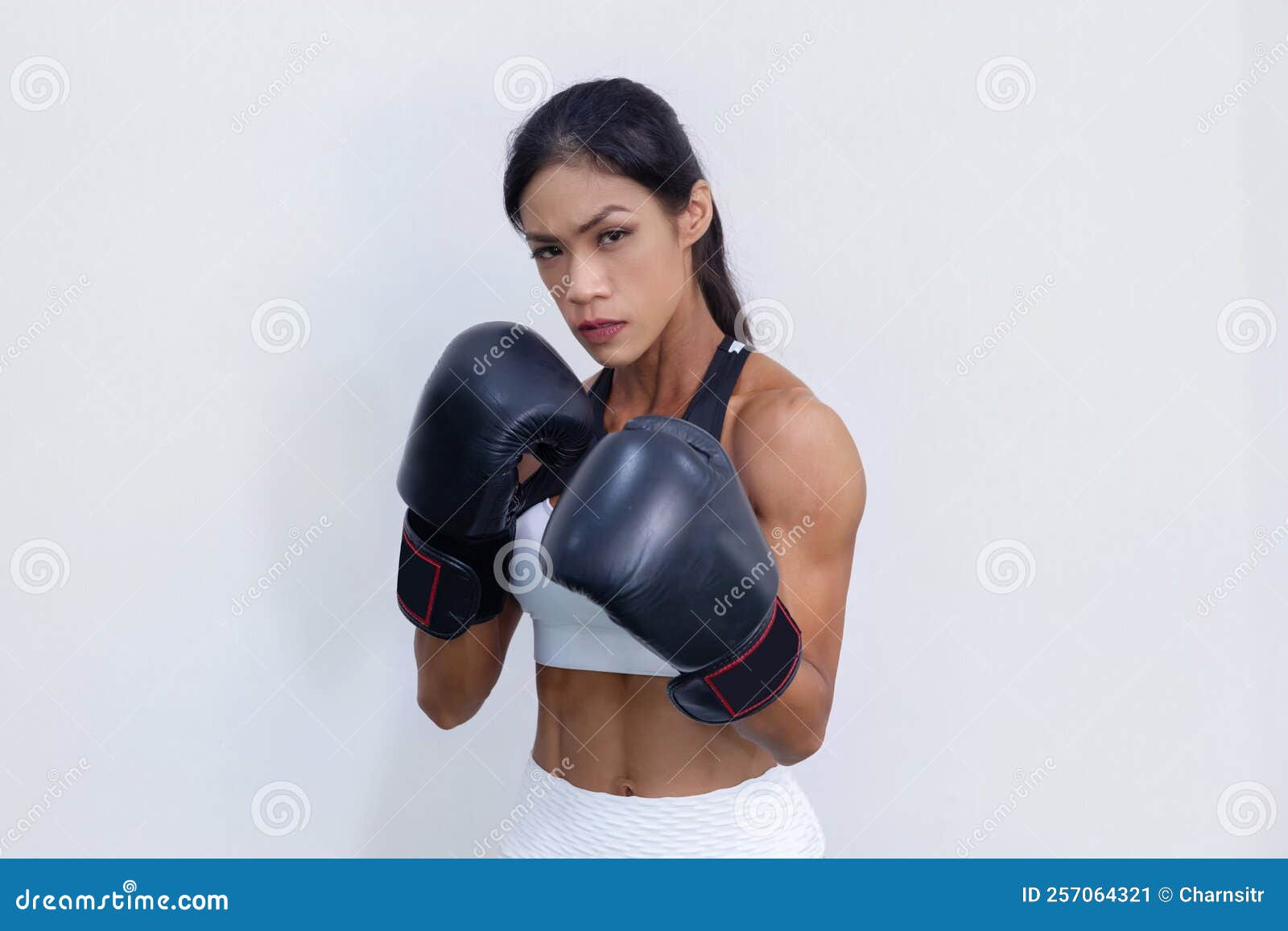 Young Female Boxer in Boxing Stance Pose Stock Image - Image of boxer ...