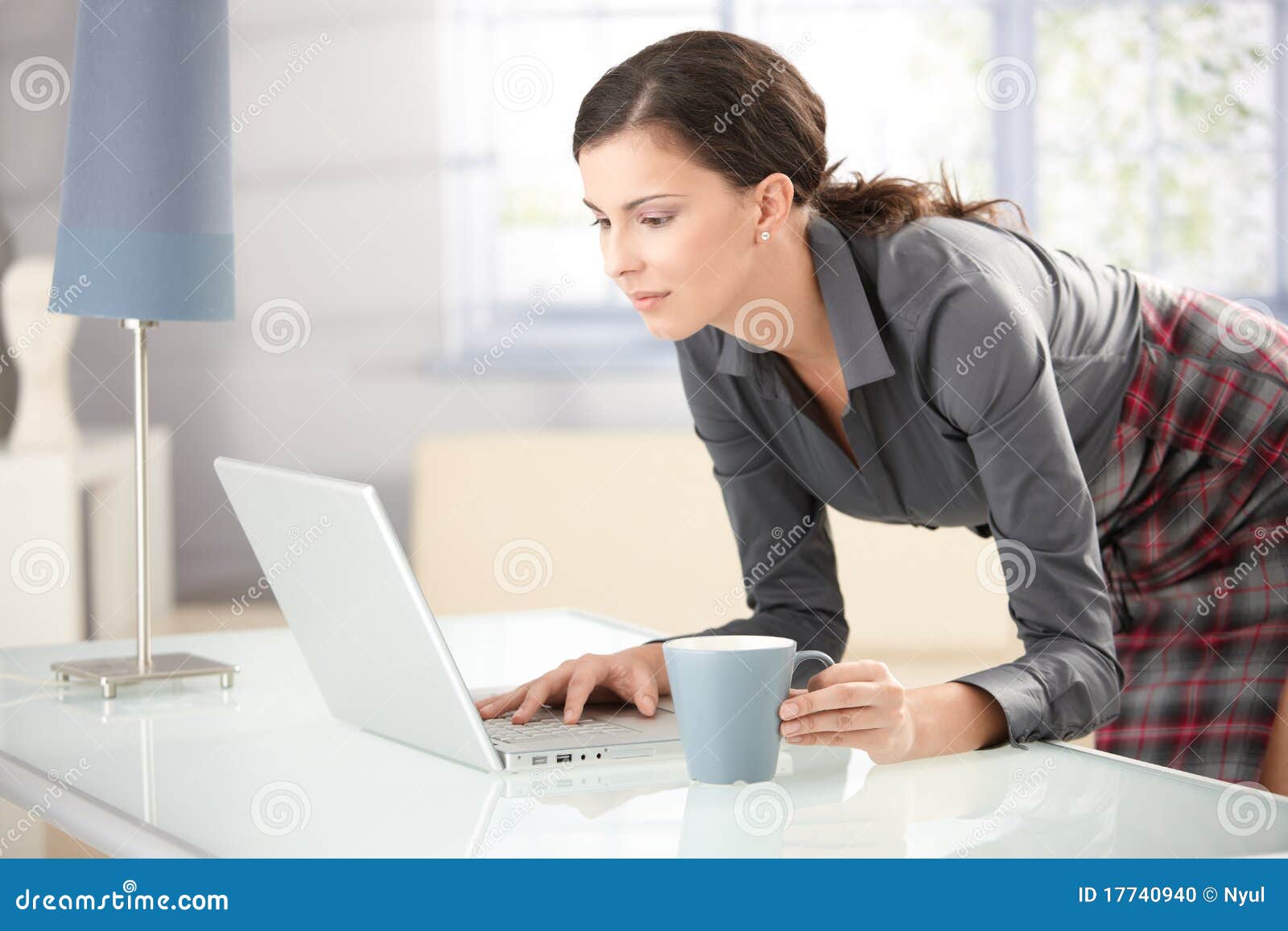 Young Female Browsing Internet at Home Stock Photo - Image of european ...