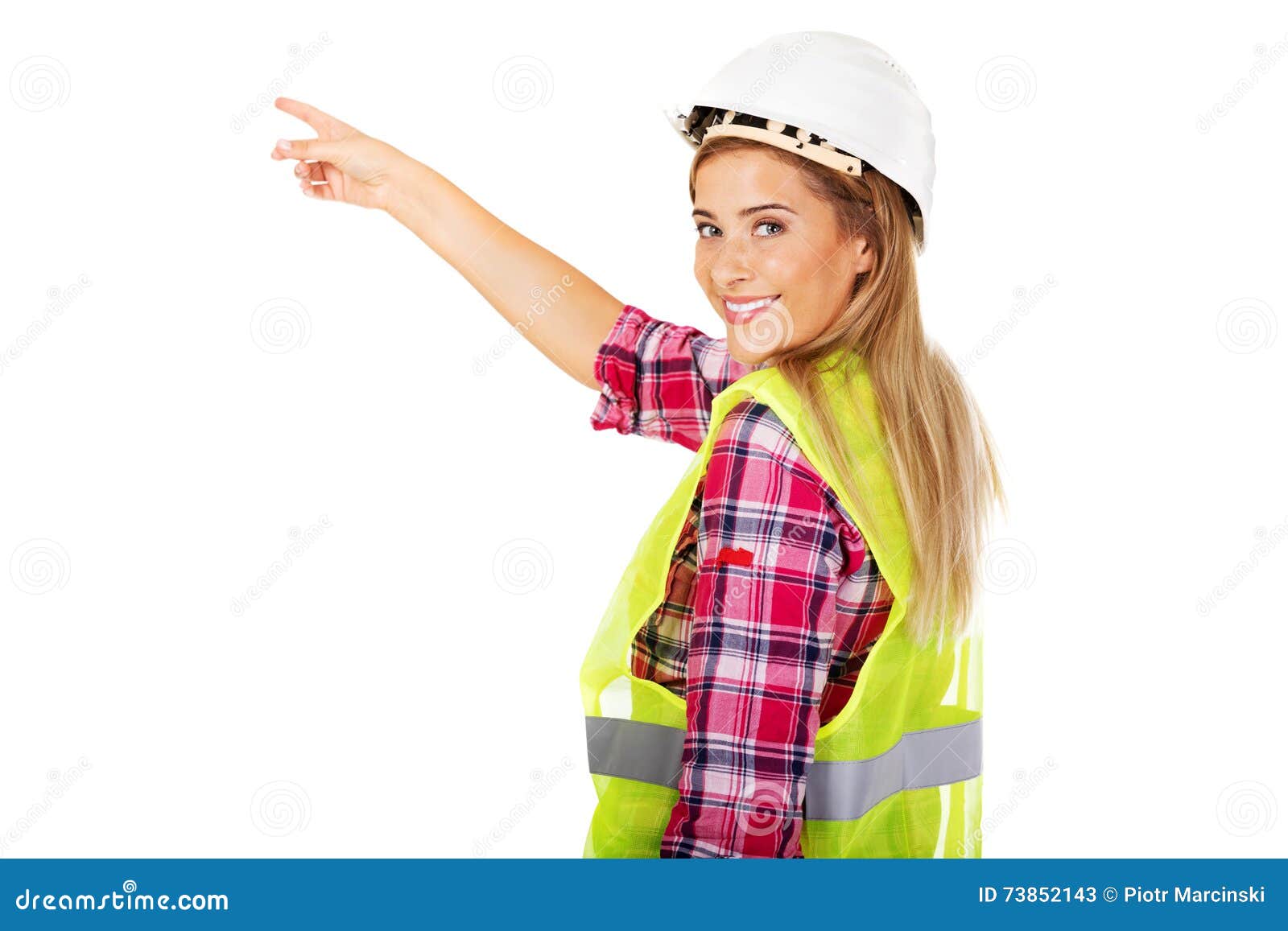 Young Female Builder Pointing for Something Stock Image - Image of ...