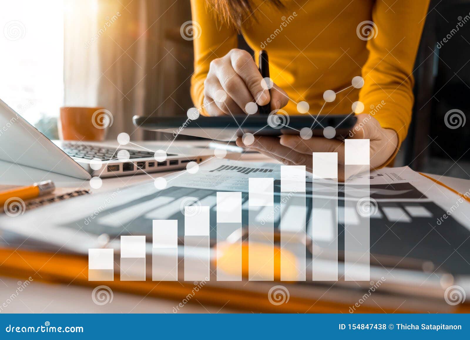 Young Female Businessman or Designer Using Tablet on Desk. Stock Photo ...