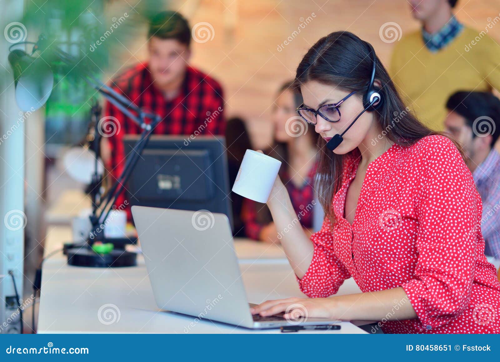 Young Female in Call Center Team Stock Image - Image of laptop ...