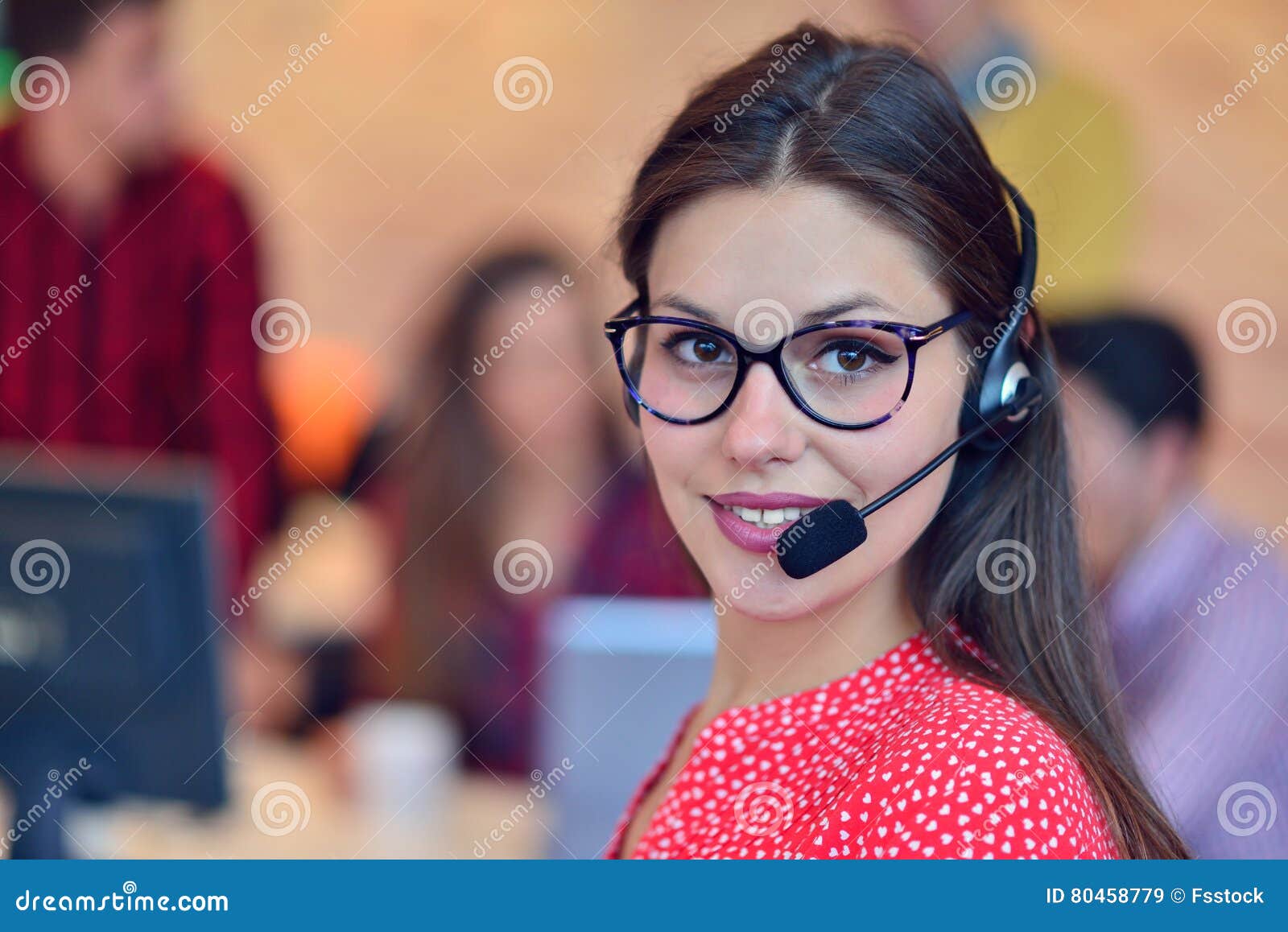Young Female in Call Center Team Stock Image - Image of sitting ...