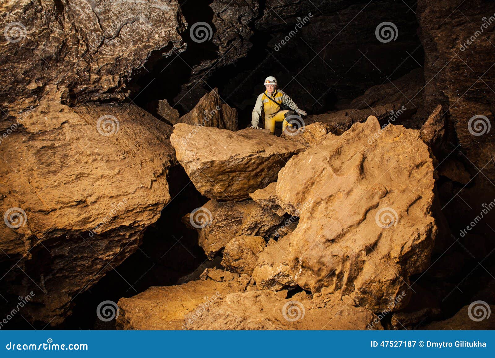 Young Female Caver Exploring the Cave Stock Image - Image of rocky ...