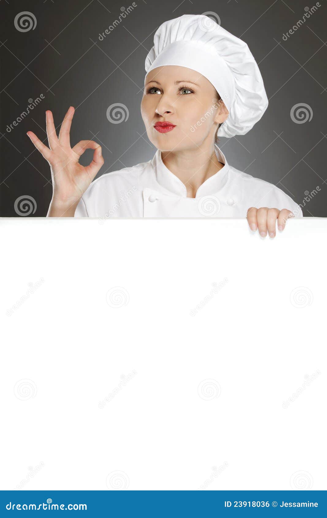Young Female Chef with Banner Stock Photo - Image of cooking, positive ...