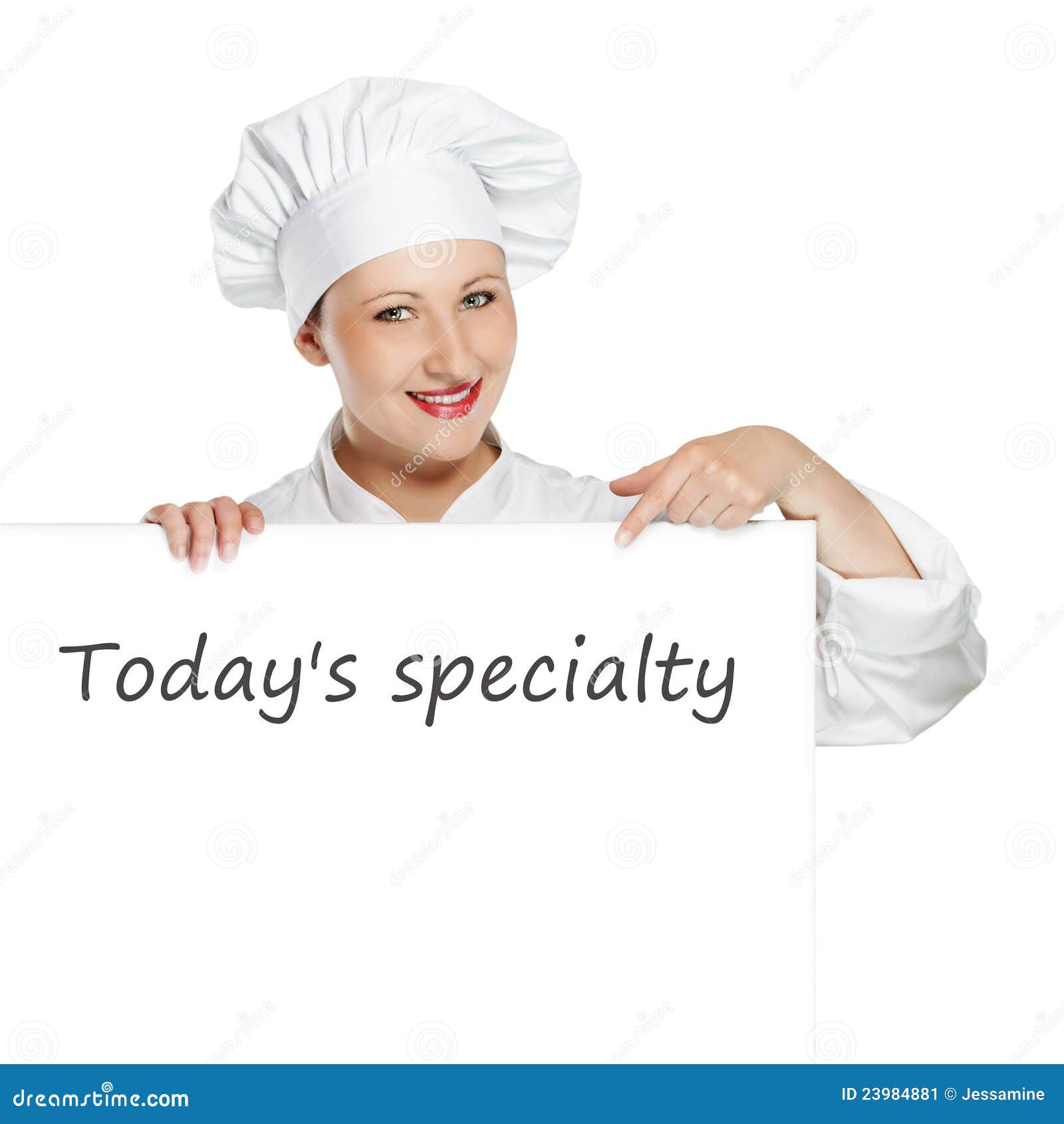 Young Female Chef with Copy Space Banner Stock Image - Image of point ...