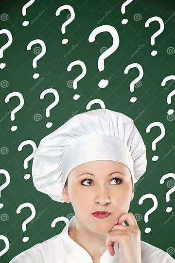 Young female chef thinking stock image. Image of people - 23995251