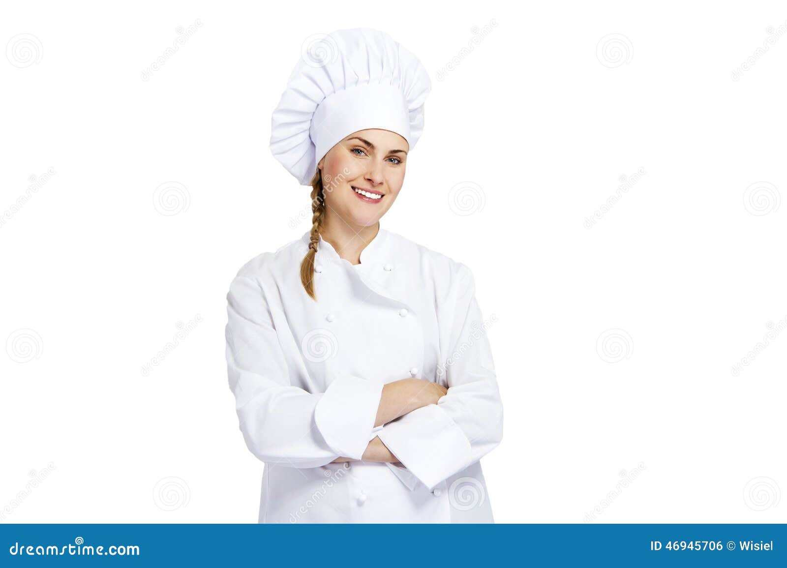 A Young, Female Chef in a Traditional Hat and Coat. Stock Photo - Image ...