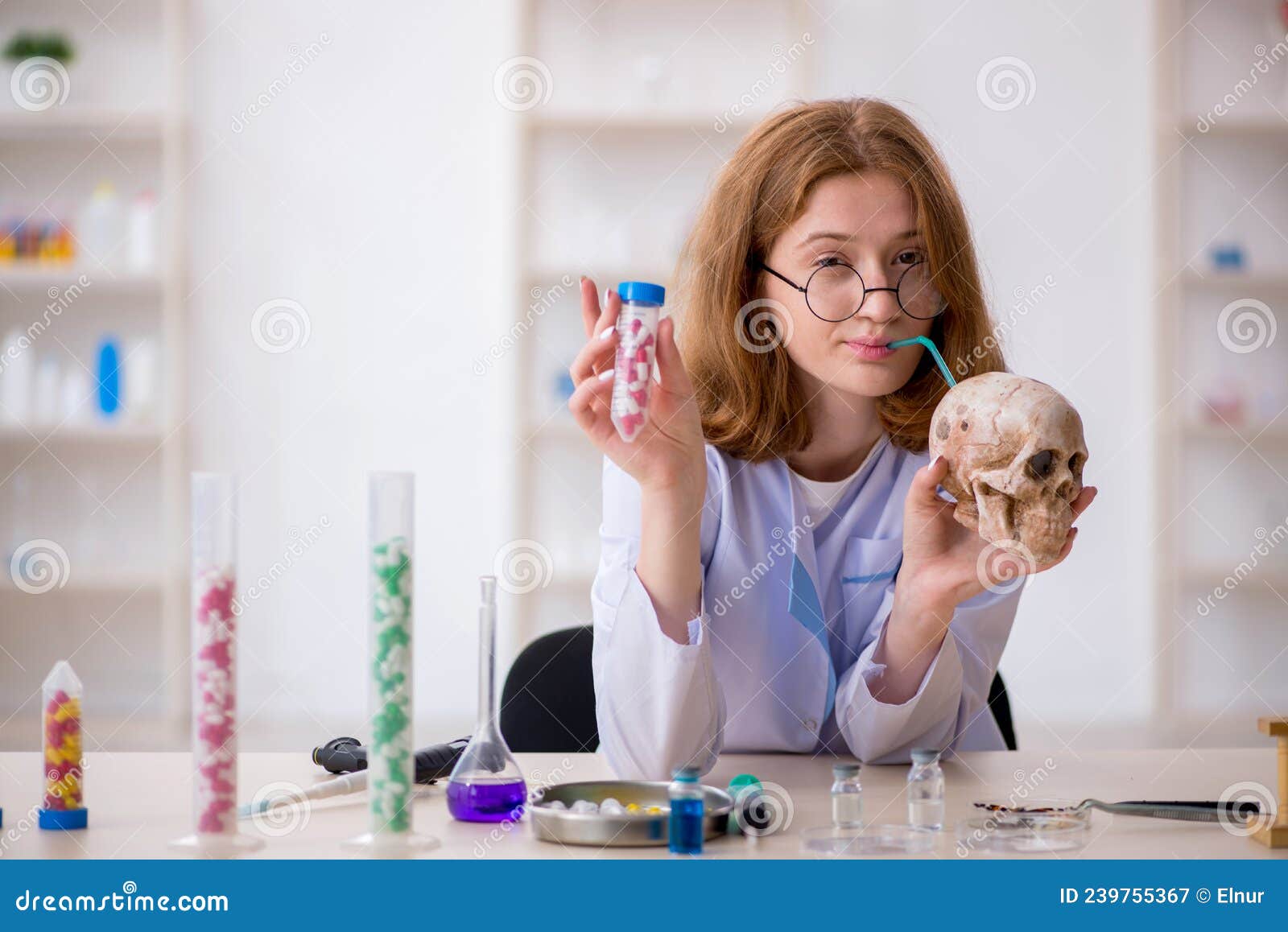 Young Female Chemist Working at the Lab Stock Image - Image of ...