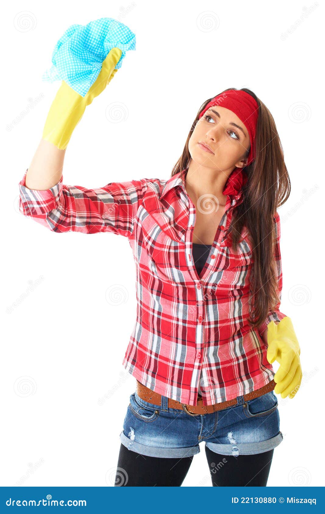 Young Female Cleaner in Red Shirt, Isolated Stock Photo - Image of ...
