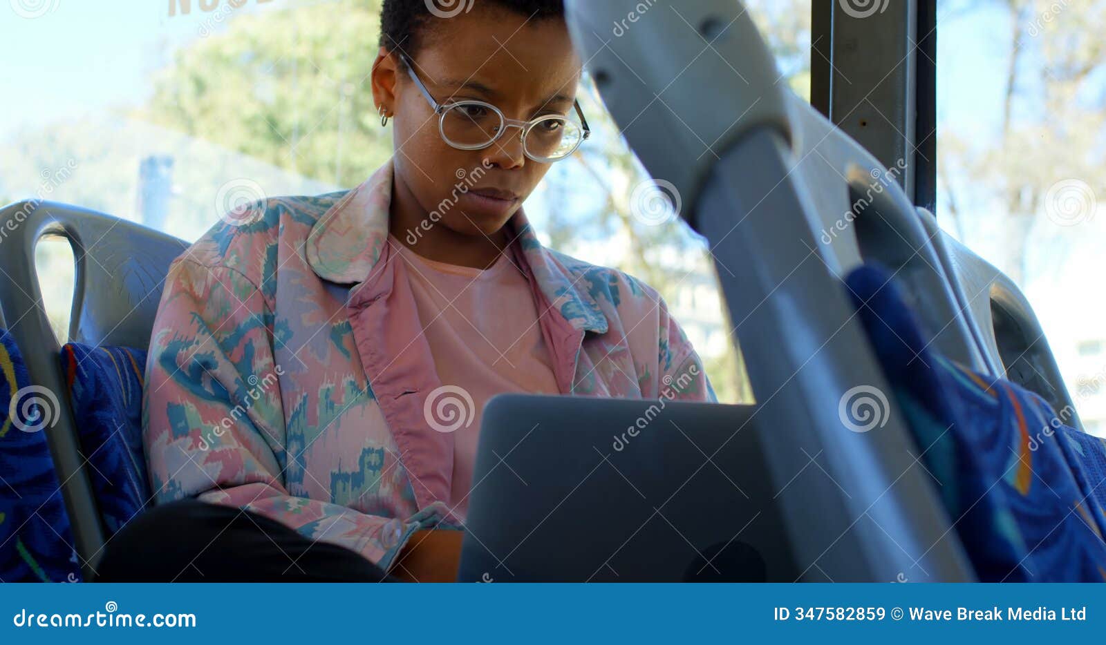 Young Female Commuter Using Laptop while Travelling in Bus 4k Stock ...
