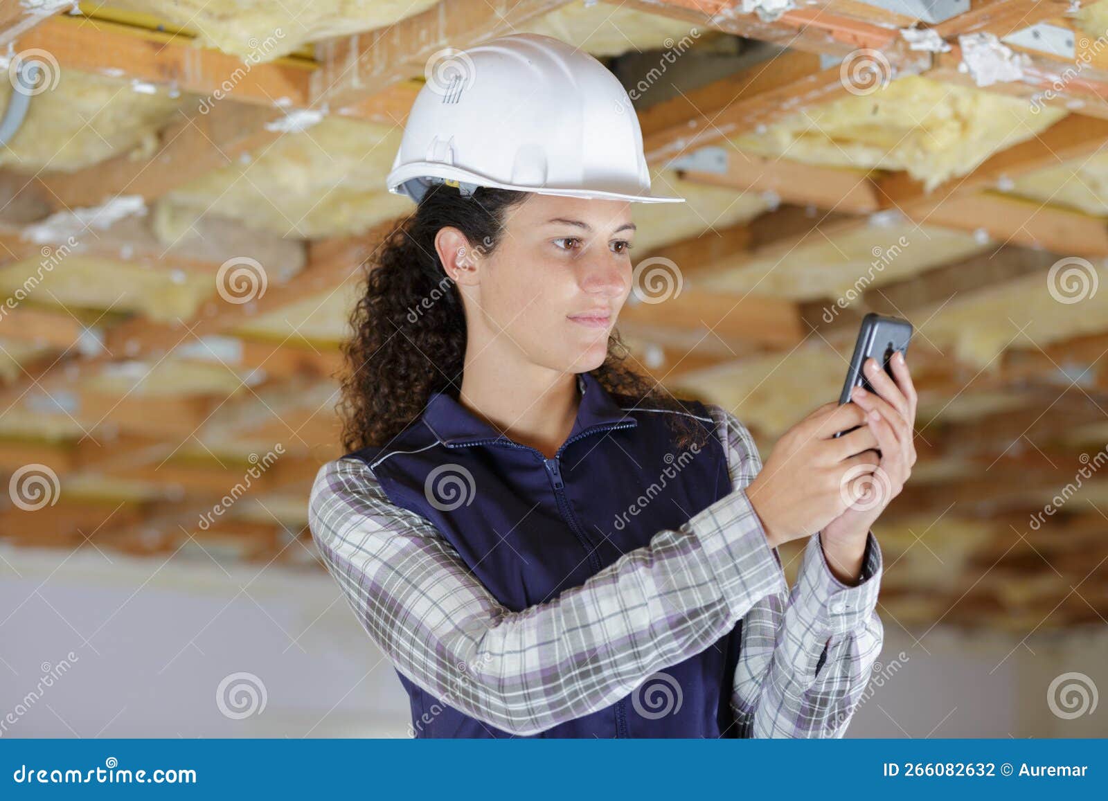 Young Female Construction Worker in Hard Hat Doing Selfie Stock Photo ...