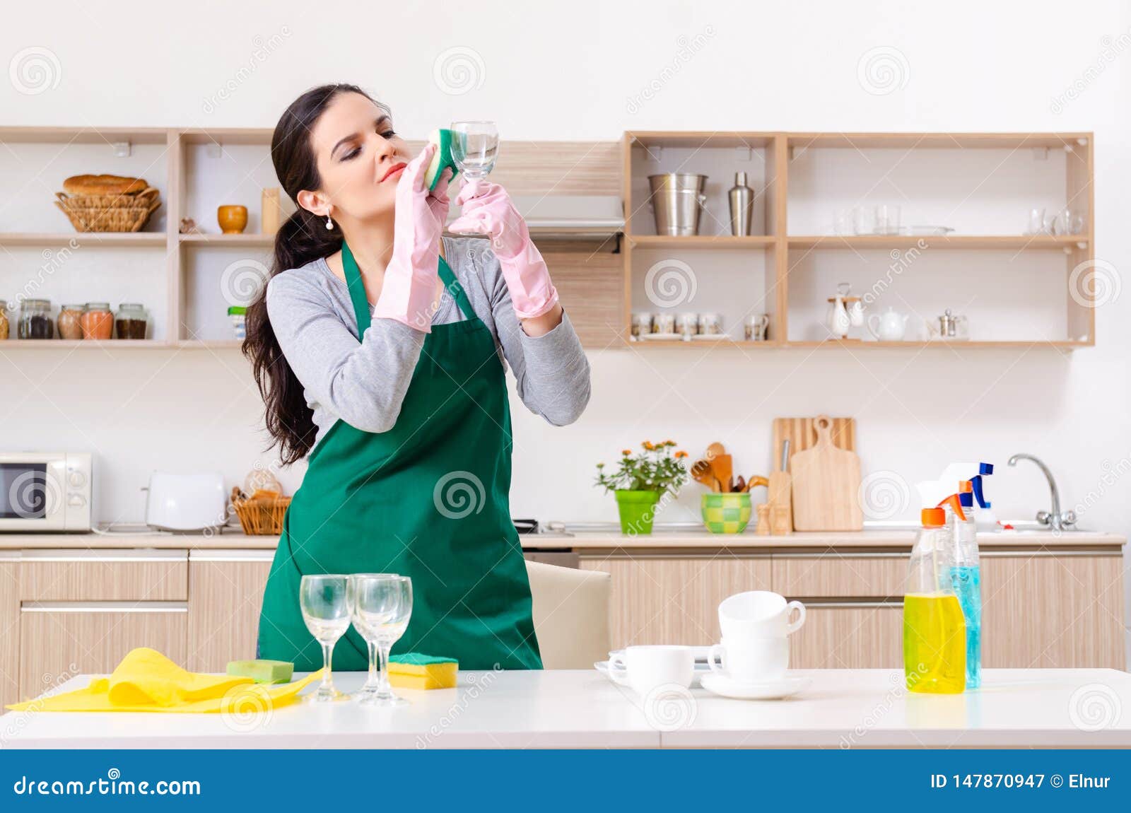 The Young Female Contractor Doing Housework Stock Image - Image of ...