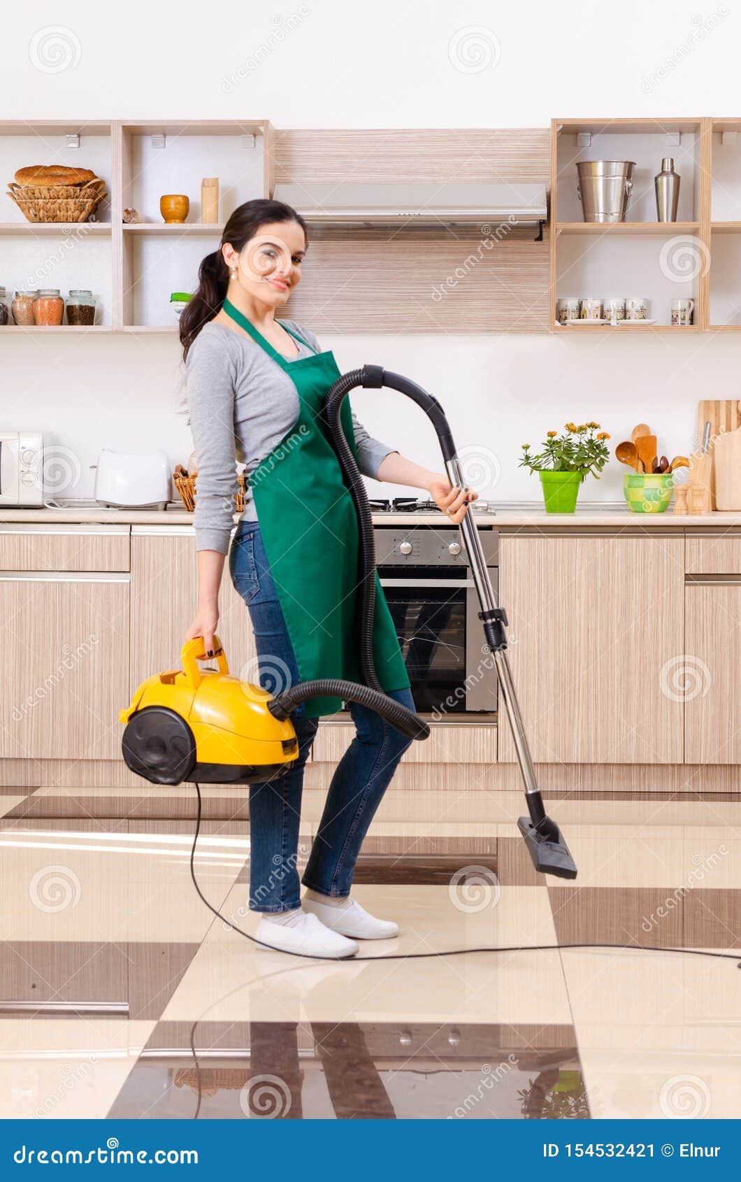 Young Female Contractor Doing Housework Stock Image - Image of dust ...