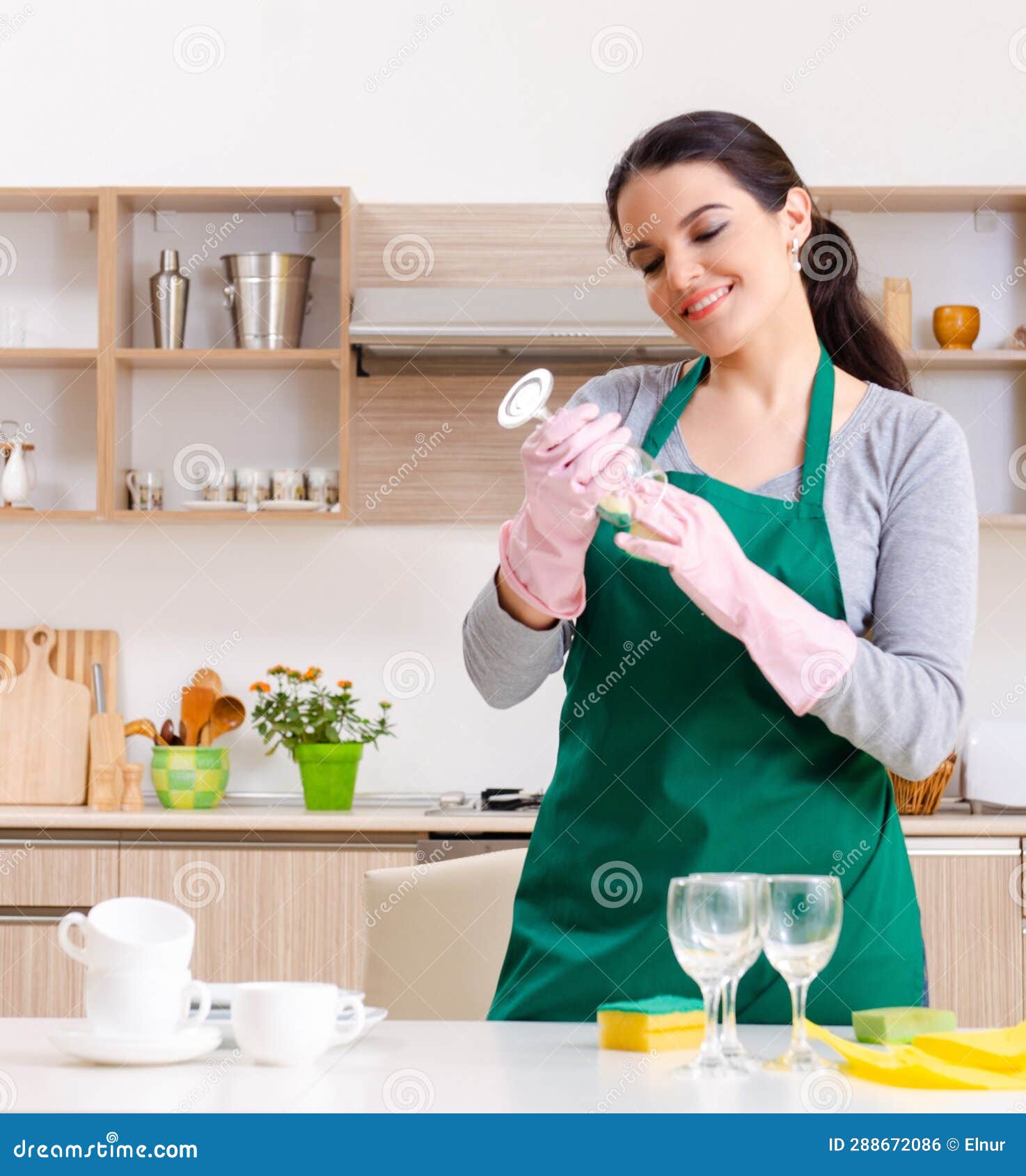 Young Female Contractor Doing Housework Stock Photo - Image of ...