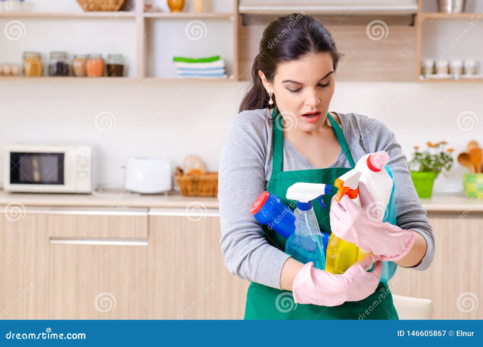 The Young Female Contractor Doing Housework Stock Image - Image of ...