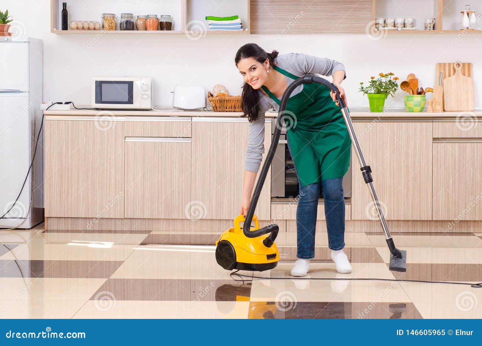 The Young Female Contractor Doing Housework Stock Image - Image of ...