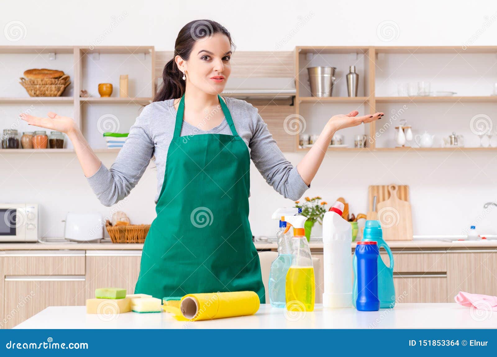 Young Female Contractor Doing Housework Stock Photo - Image of ...
