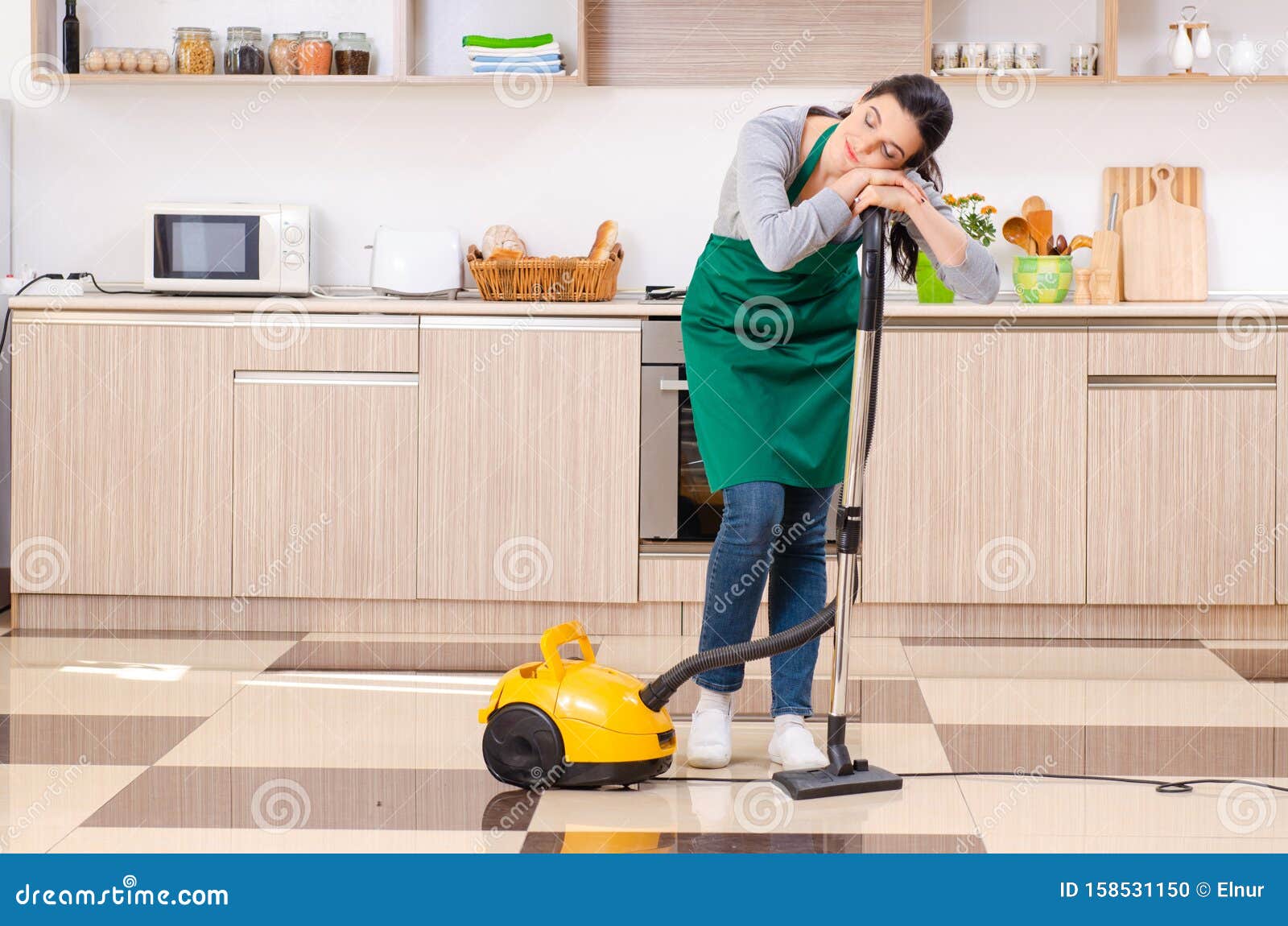 Young Female Contractor Doing Housework Stock Photo - Image of ...