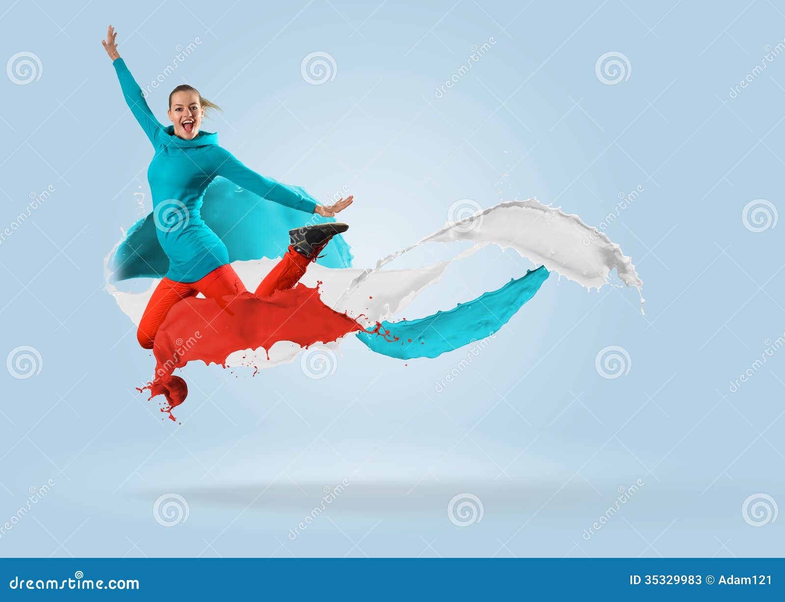 Young Female Dancer Jumping with Splash of Paint Stock Image - Image of ...