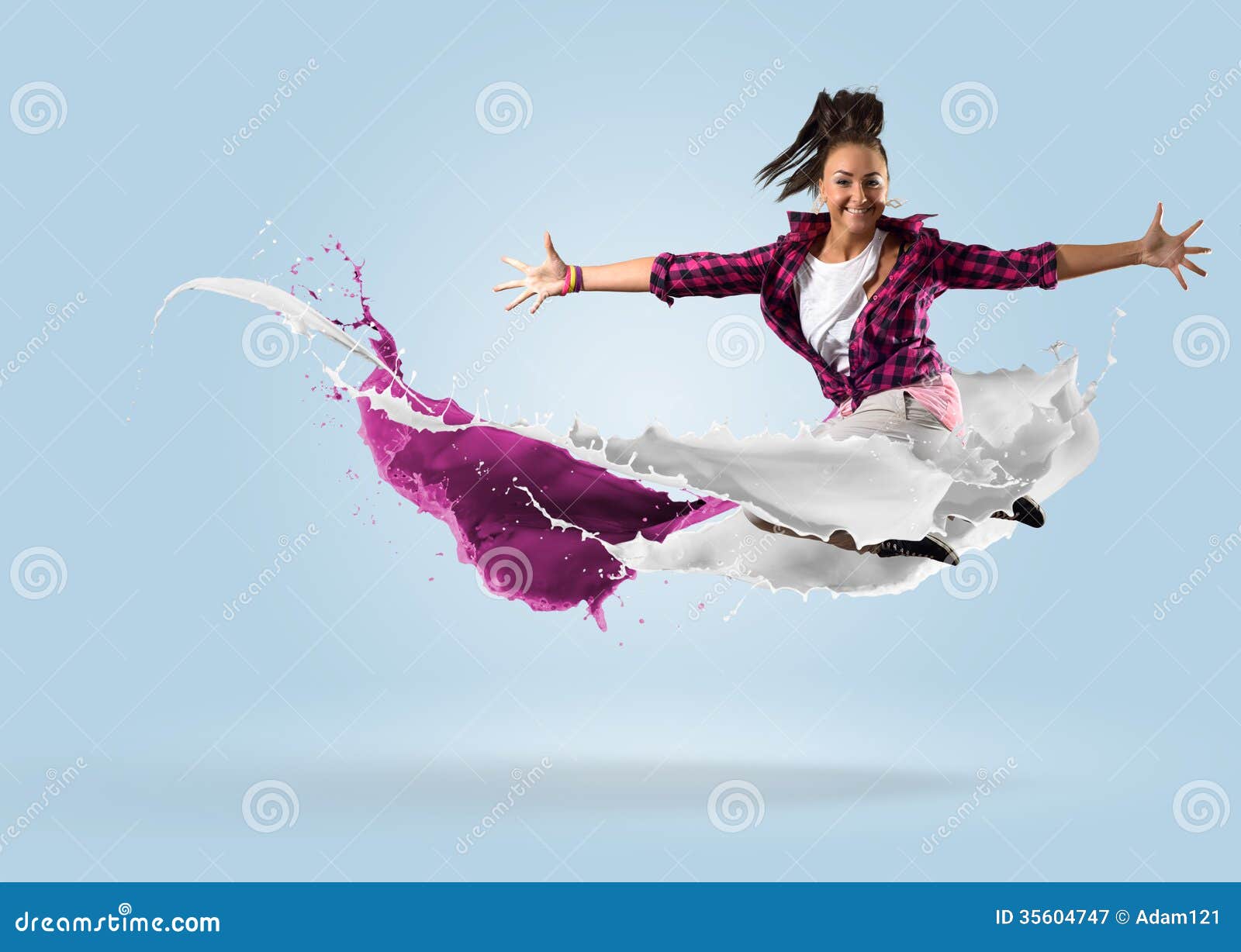 Young Female Dancer Jumping with Splash of Paint Stock Image - Image of ...