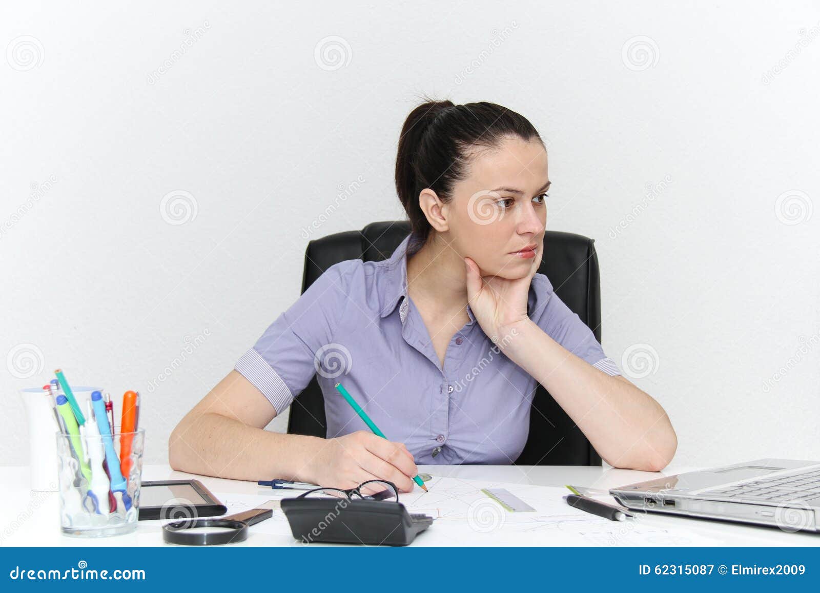 Young Female Designer Working with Architectural Plan Stock Image ...