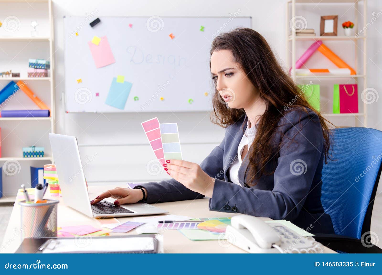 The Young Female Designer Working in the Office Stock Image - Image of ...