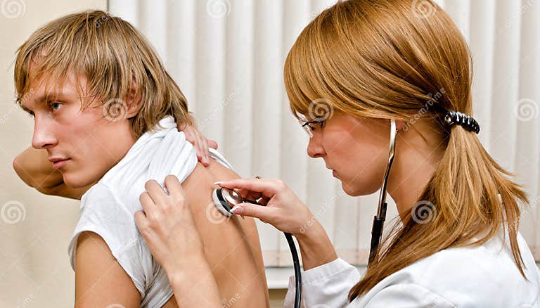 Young Female Doctor Examine Male Patient Stock Image Image Of Illness