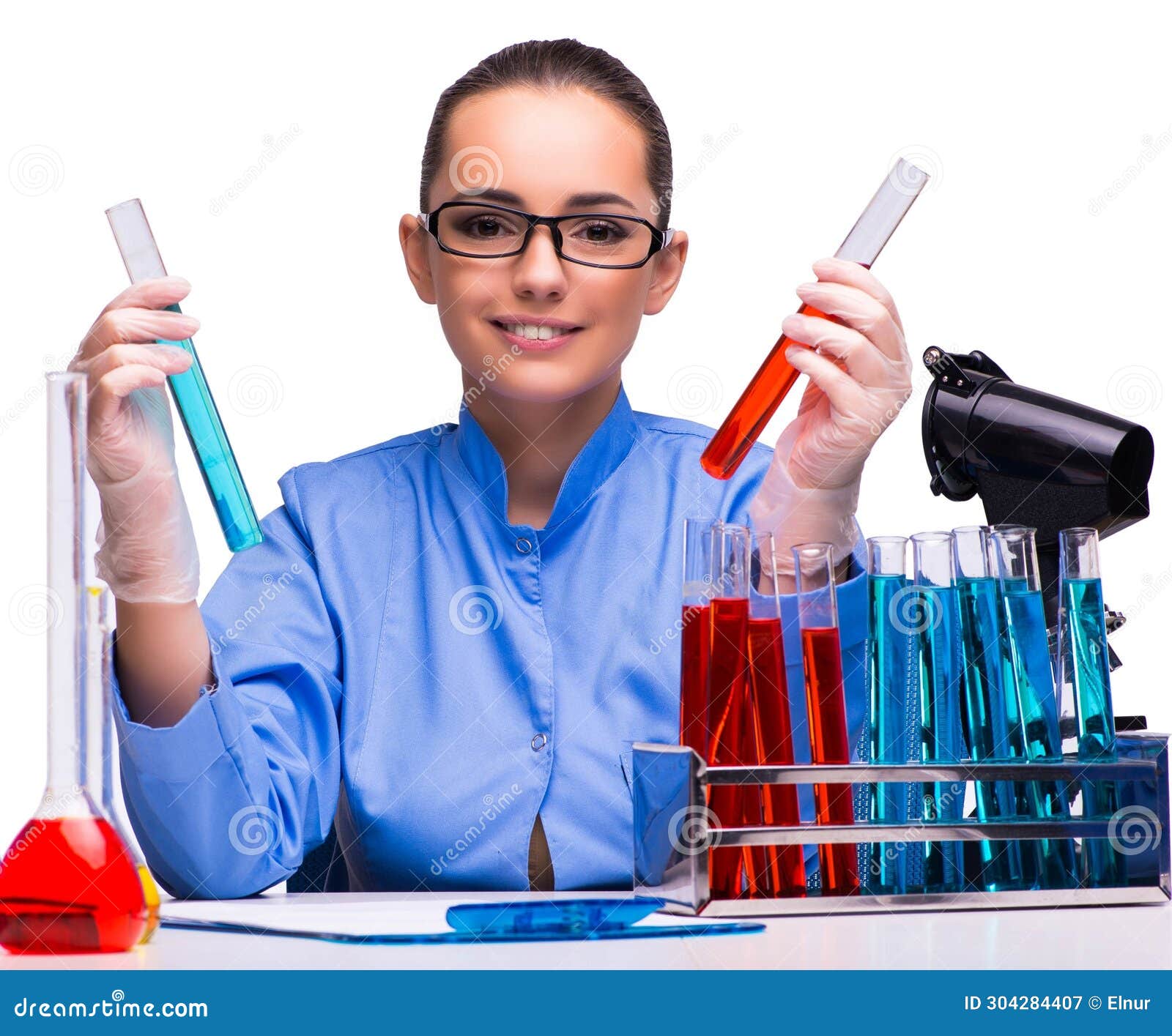 Young Female Doctor in Lab Isolated on White Stock Image - Image of ...