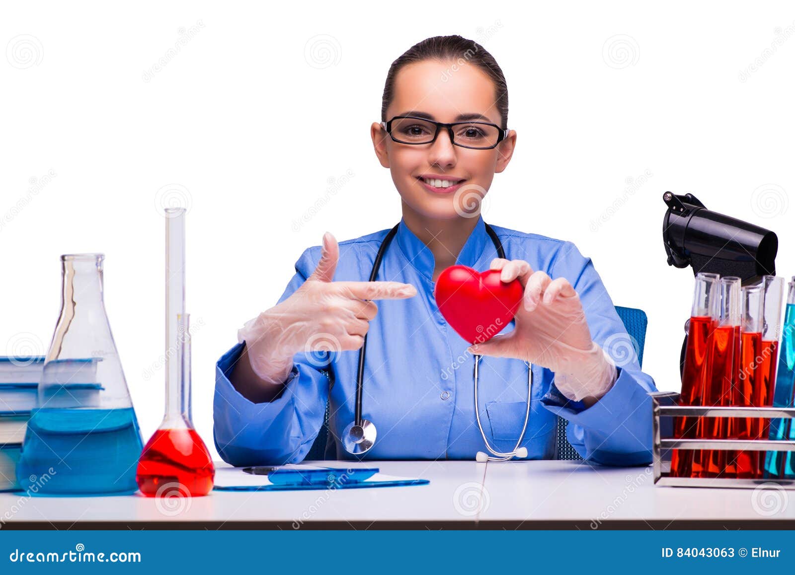 The Young Female Doctor in Lab Isolated on White Stock Image - Image of ...