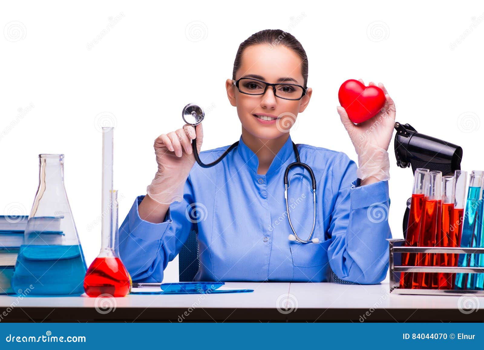 The Young Female Doctor in Lab Isolated on White Stock Photo - Image of ...