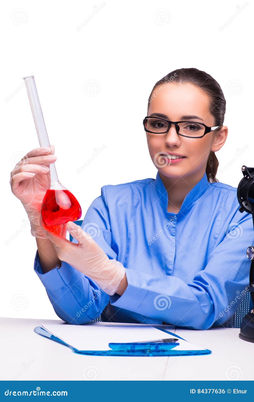 The Young Female Doctor in Lab Isolated on White Stock Photo - Image of ...