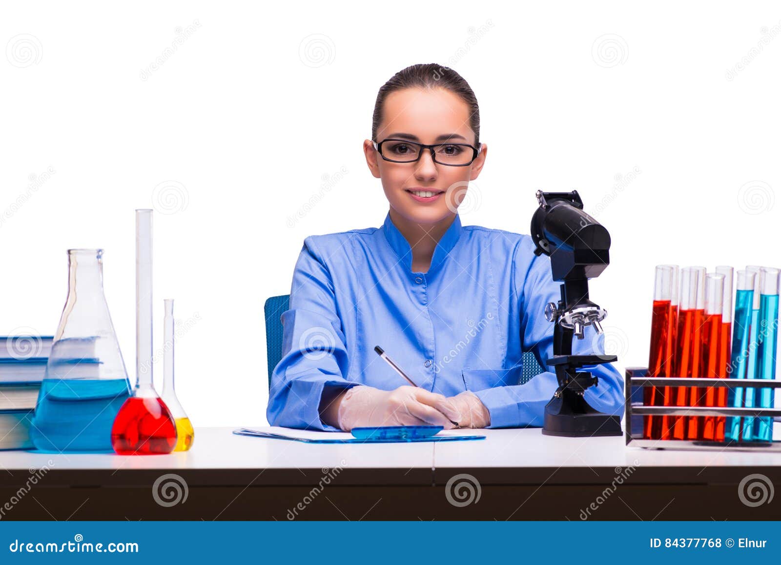 The Young Female Doctor in Lab Isolated on White Stock Photo - Image of ...