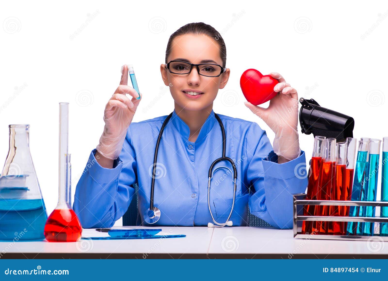The Young Female Doctor in Lab Isolated on White Stock Photo - Image of ...